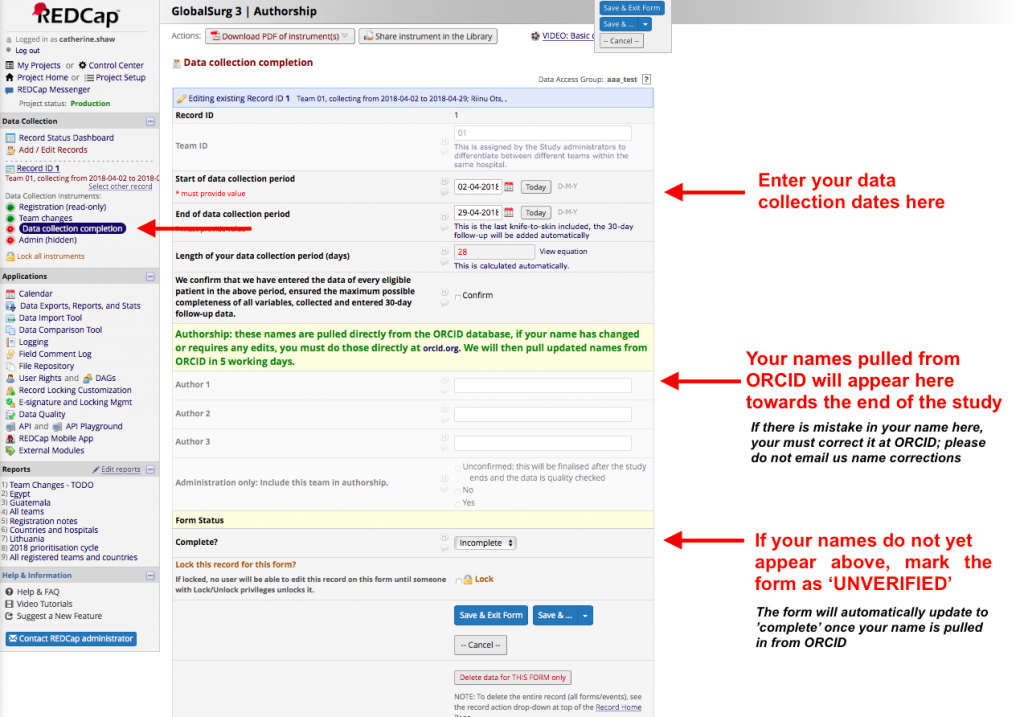 Additional guides to using REDCap in GlobalSurg 3 – Globalsurg